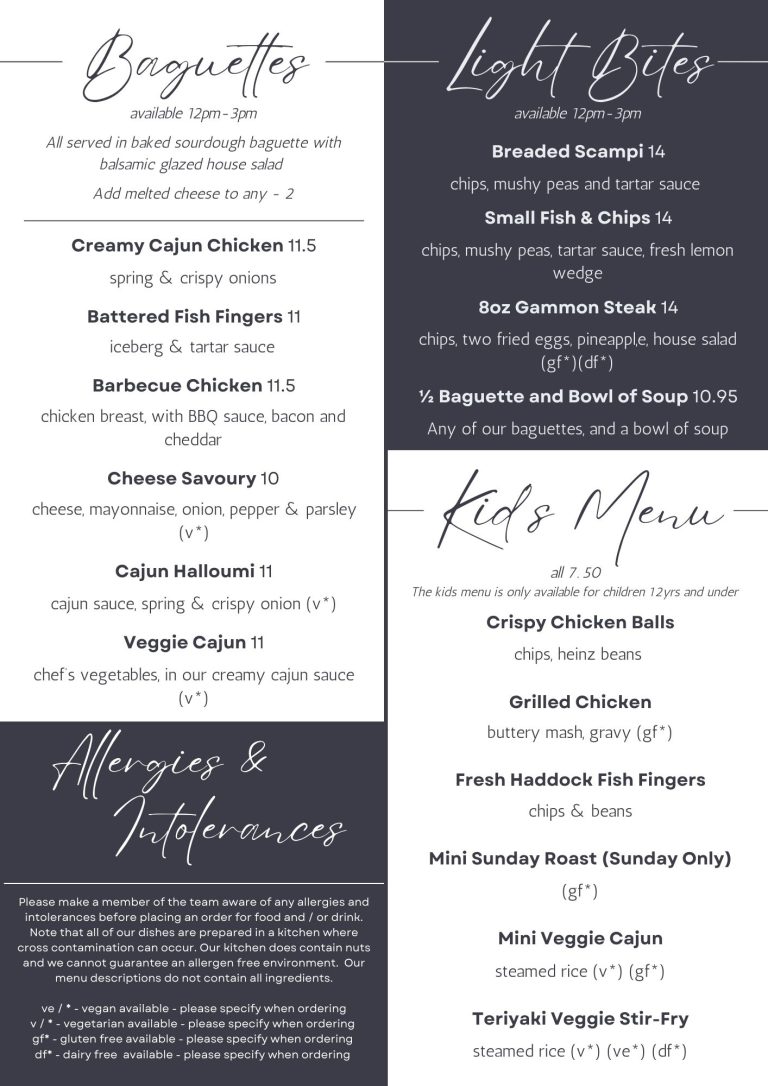 Main Menu - The Farmers Baycliff