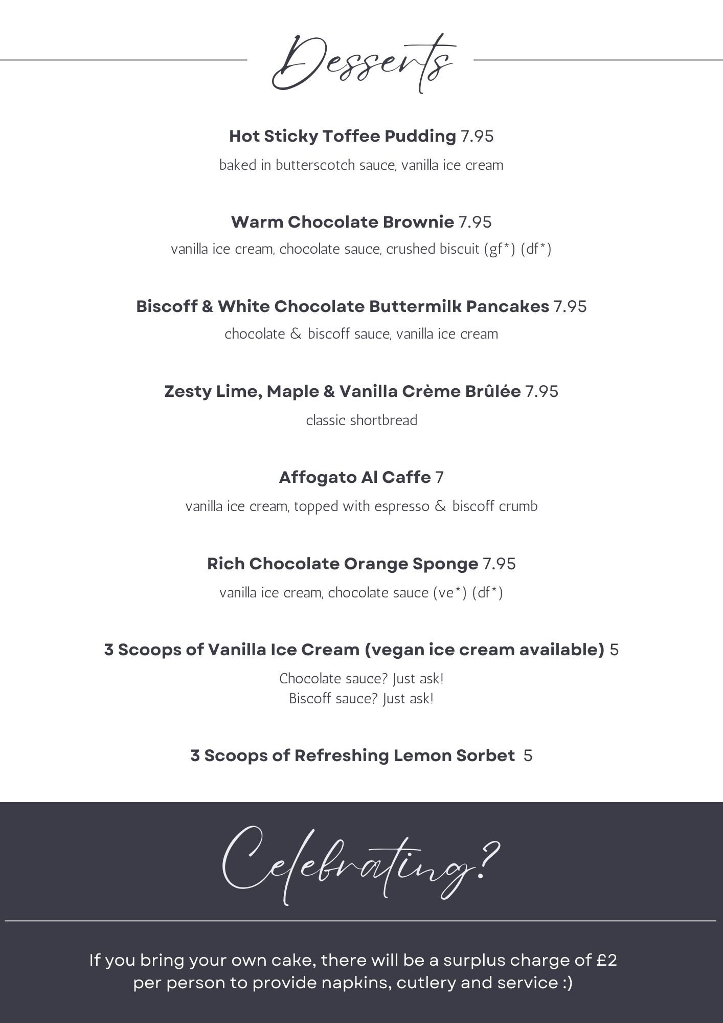 Dessert Menu - The Farmers Baycliff